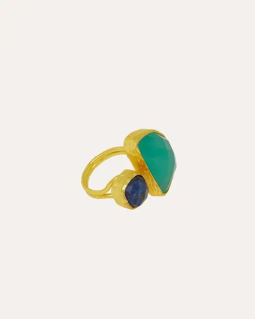 OTTOMAN HANDS Avery Lapis And Aqua Chalcedony Cocktail Ring - Gold