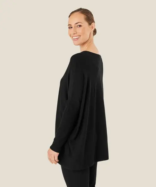 MASAI COPENHAGEN Round Neck Oversized Fine Knit Top - Black