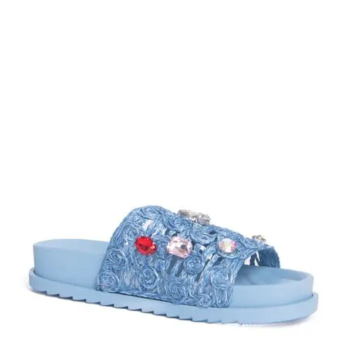 LAUREN LORRAINE Rose Appliqué Sandals - Blue