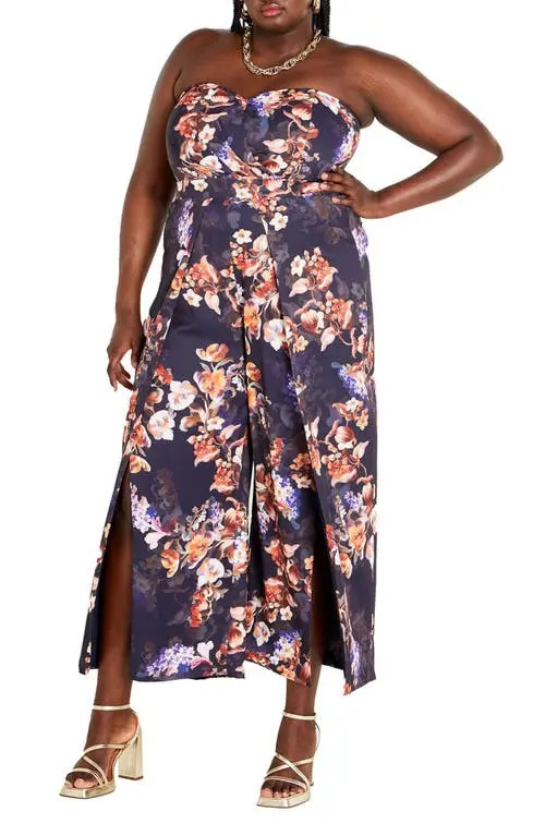 City Chic Floral Print Jumpsuit - Navy Print