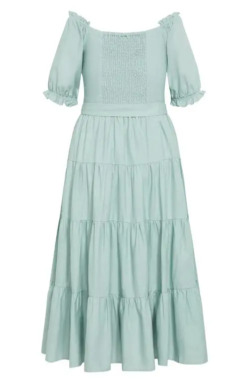 City Chic Puff Sleeve Tiered Midi Dress - Blue
