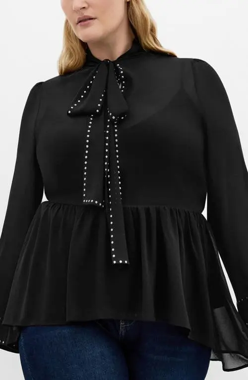 City Chic Studded Pussybow Sheer Top