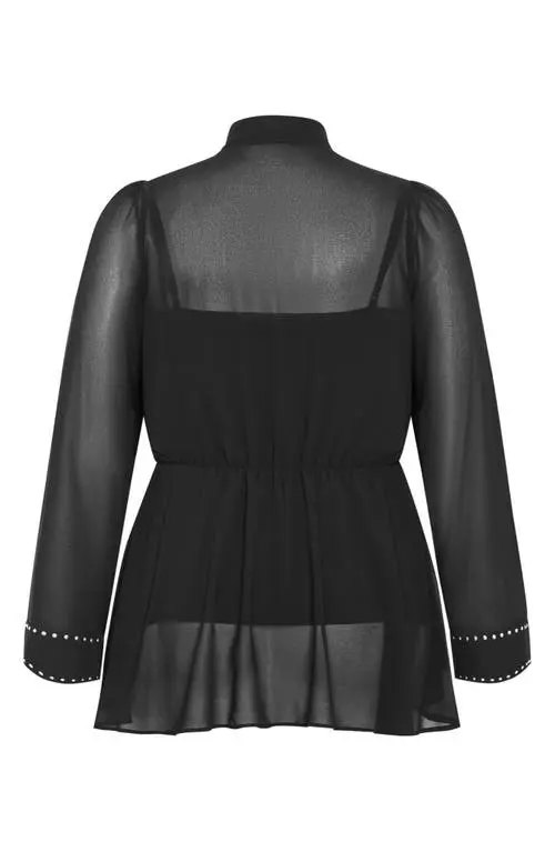 City Chic Studded Pussybow Sheer Top