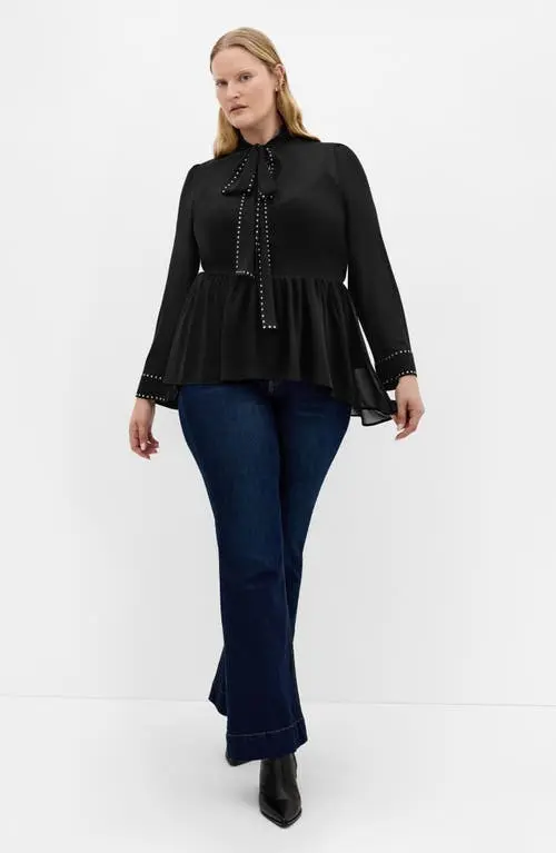 City Chic Studded Pussybow Sheer Top