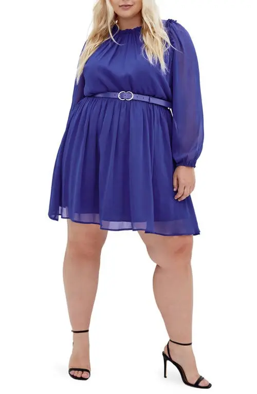 City Chic Madelynn Belted Long Sleeve Dress