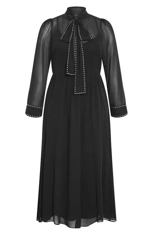 City Chic Kara Long Sleeve A-line Dress - Black