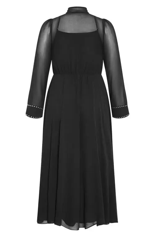 City Chic Kara Long Sleeve A-line Dress - Black