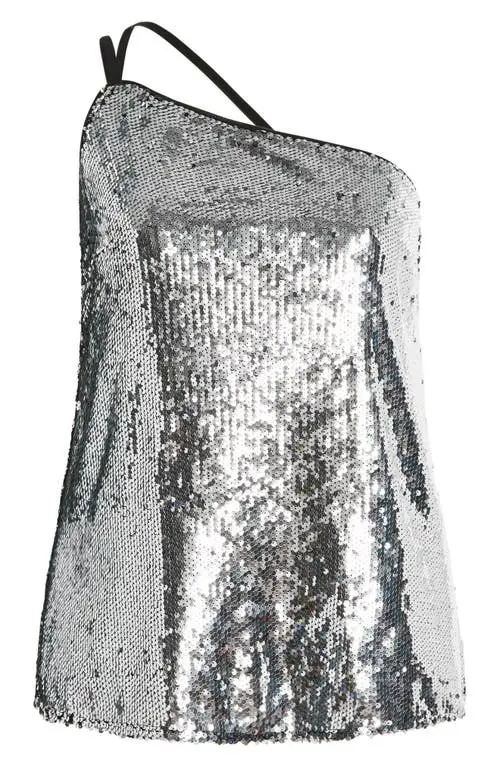 City Chic Sequin Embellished One-shoulder Top - Silver