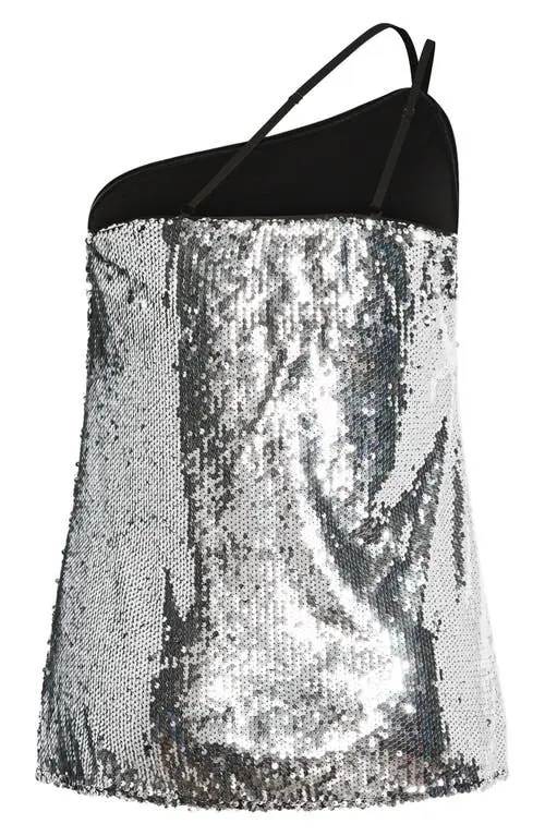 City Chic Sequin Embellished One-shoulder Top - Silver