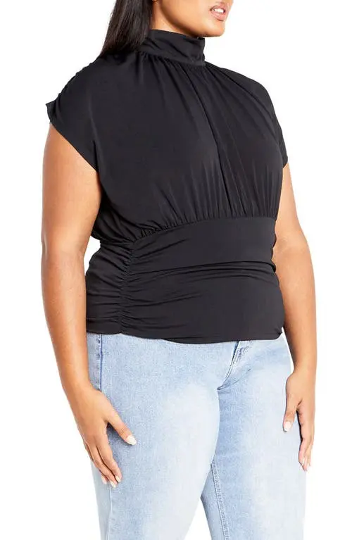 City Chic Mock Neck Top With Dolman Sleeves - Black