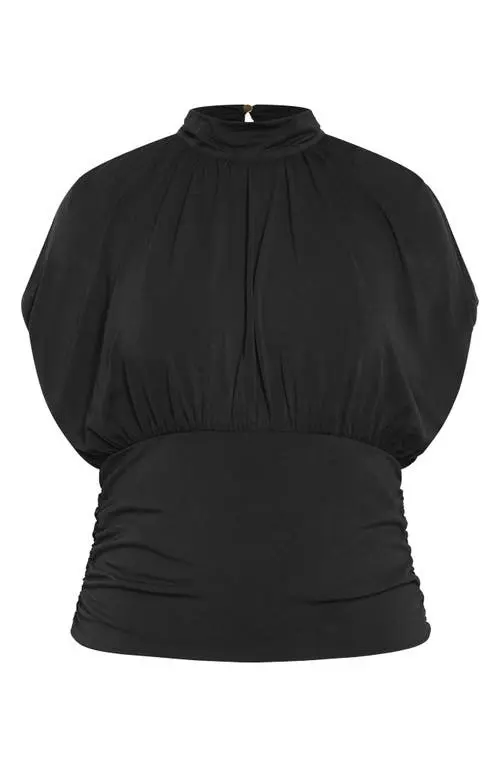 City Chic Mock Neck Top With Dolman Sleeves - Black