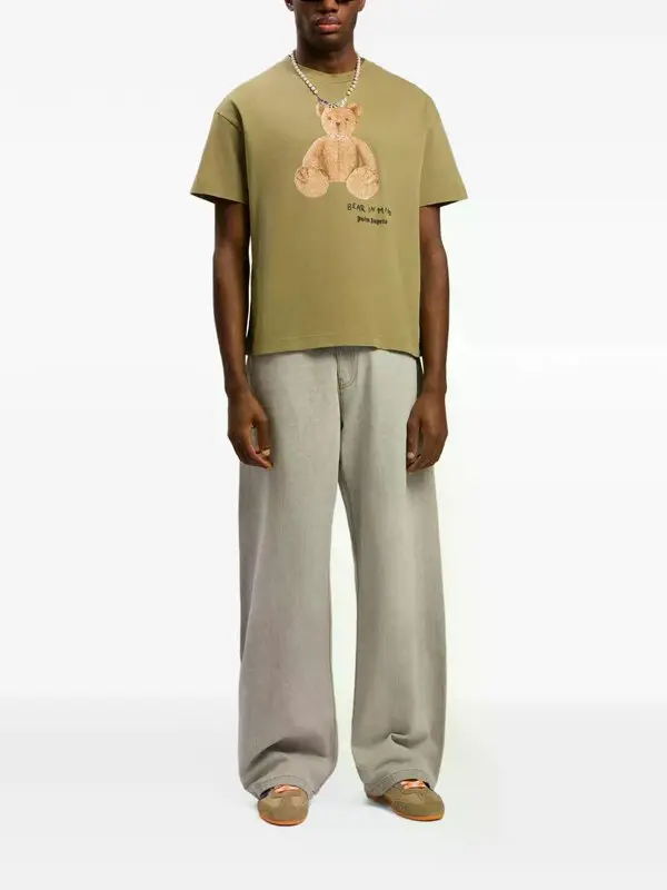 Palm Angels Teddy Bear-print Cotton T-shirt - Olive