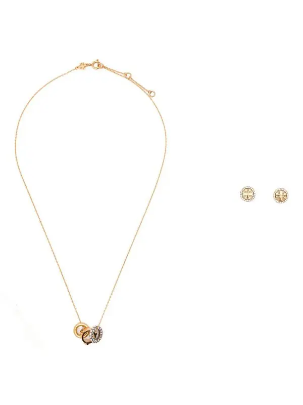 Tory Burch Miller Crystal-embellished Necklace And Earring Set - Gold