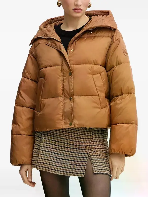 Pinko Love Birds Appliqué Padded Puffer Jacket - Orange