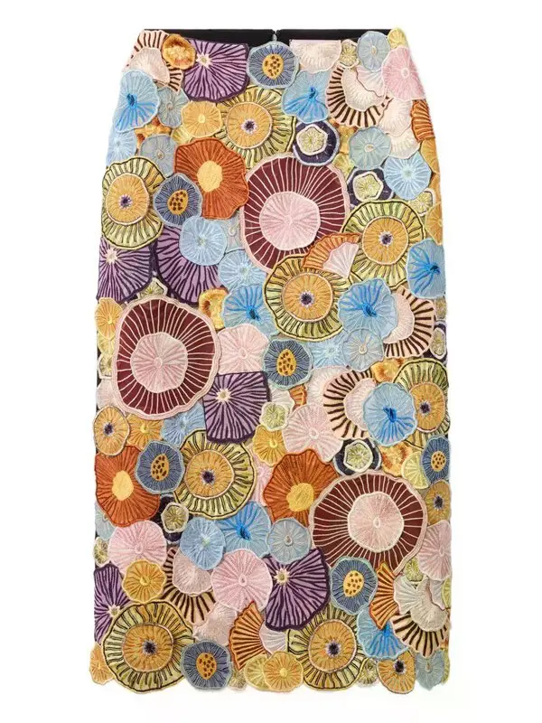 La DoubleJ Embroidered Midi Pencil Skirt - Blue