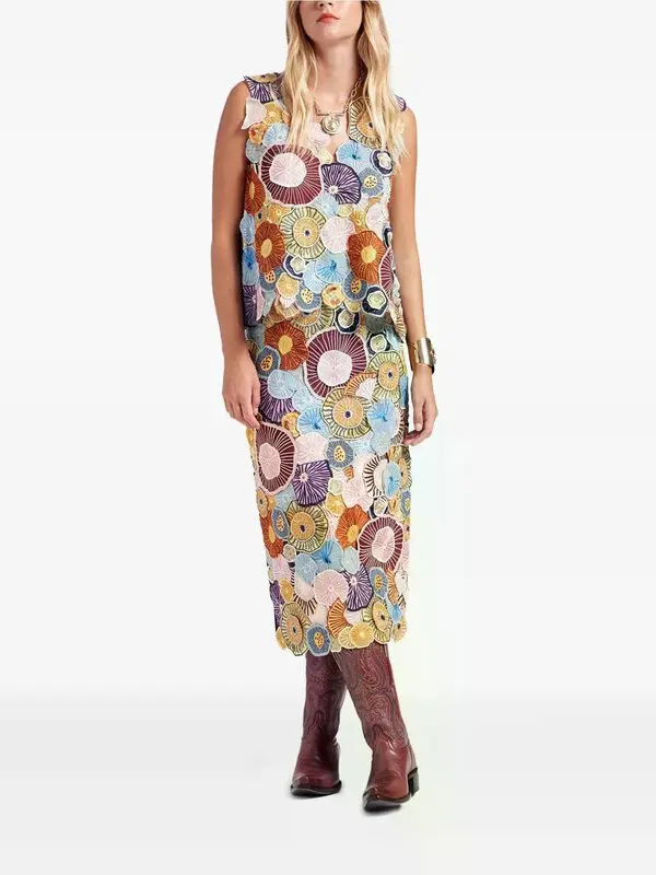 La DoubleJ Embroidered Midi Pencil Skirt - Blue