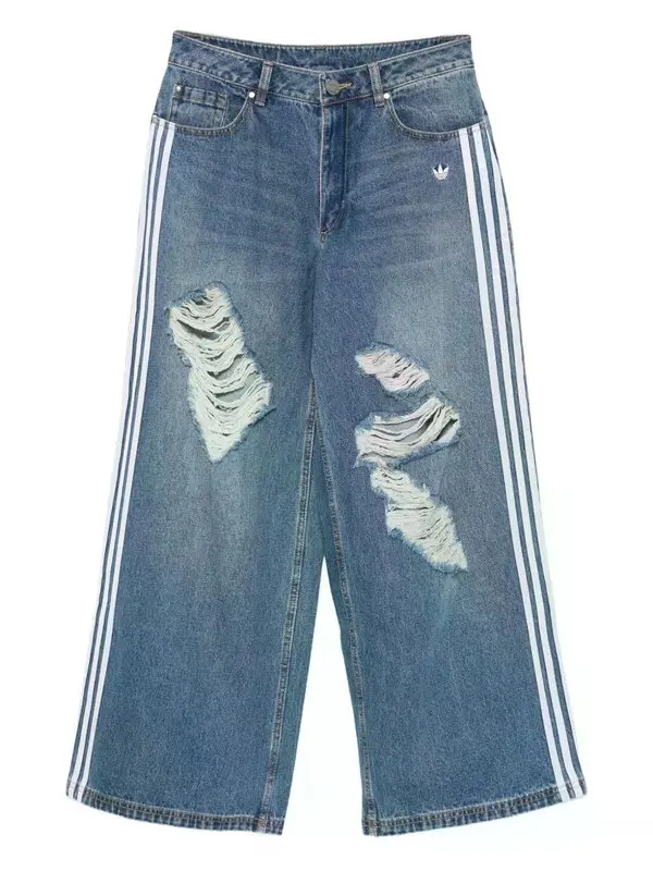 Adidas Ripped Wide Leg Jeans - Blue