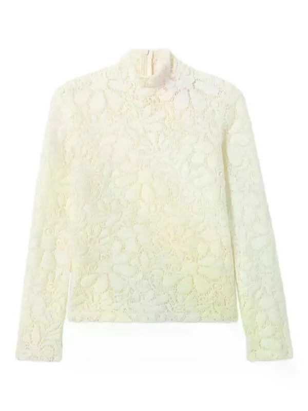 La DoubleJ Floral-pattern Lace Turtleneck Top - Neutrals