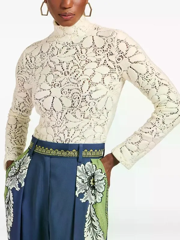 La DoubleJ Floral-pattern Lace Turtleneck Top - Neutrals