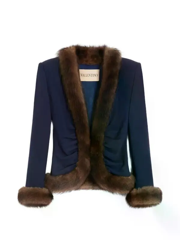 Valentino Garavani Fur-trimmed Crepe Jacket - Blue