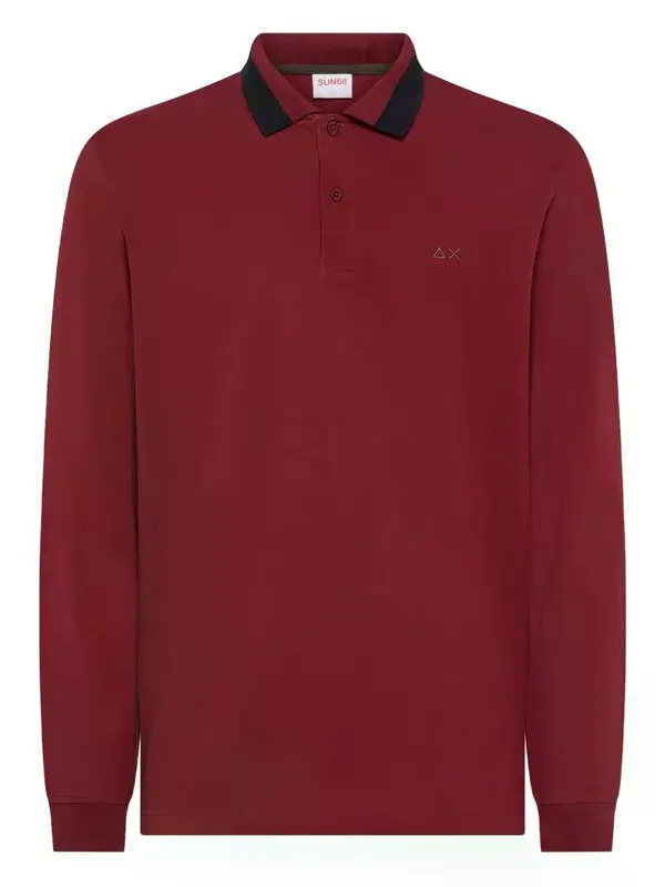 SUN 68 Elbow Patch Long-sleeve Polo Shirt - Red