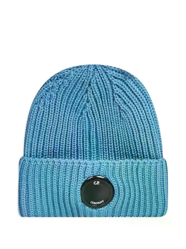 C.P. COMPANY Lens Detail Ribbed Beanie - Blue