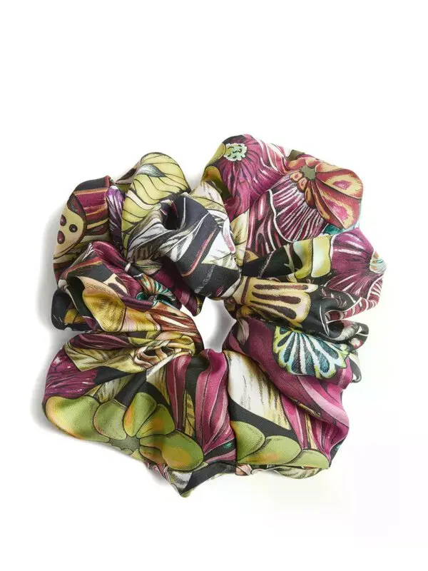 La DoubleJ Floral-print Silk Scrunchie - Green