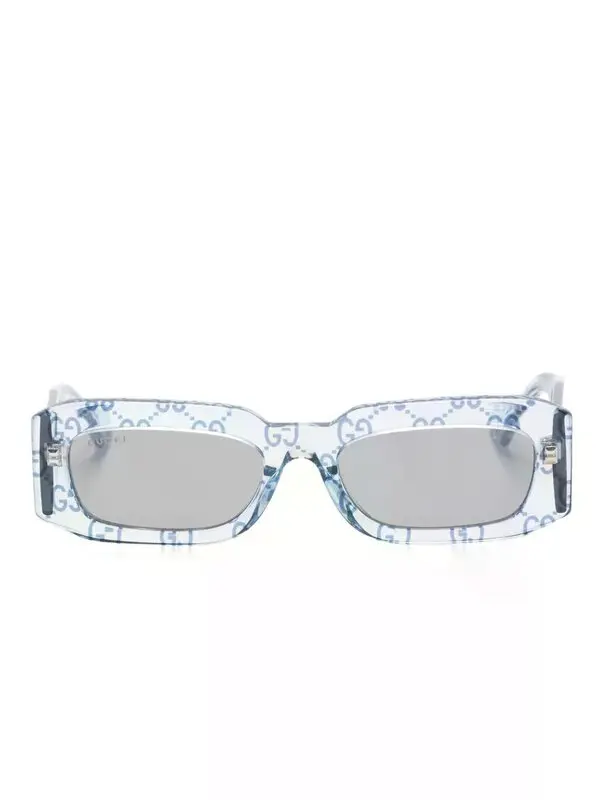 Gucci Gg Monogram Rectangle-frame Sunglasses - Blue