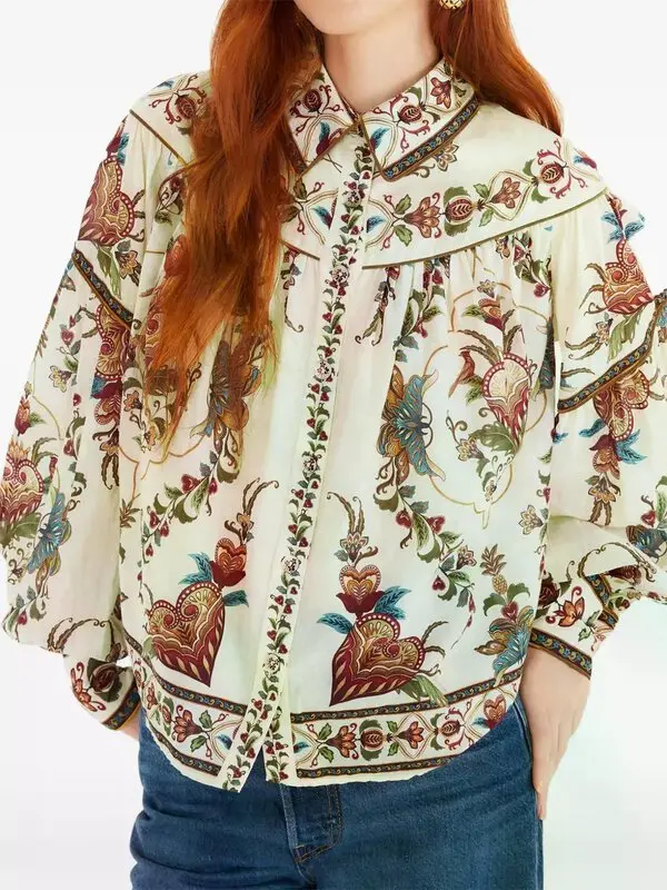Farm Rio Floral Print Blouse - Neutrals
