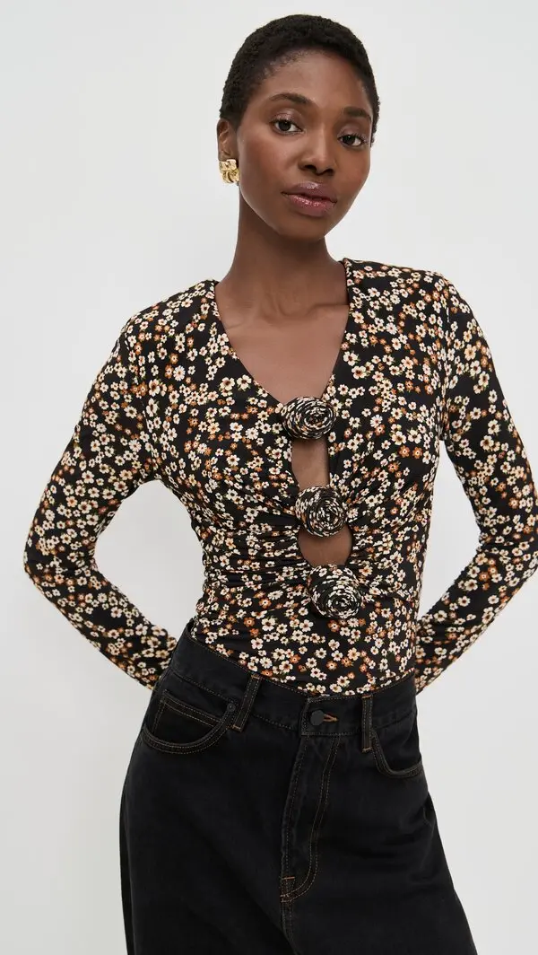 Farm Rio Floral Print Jersey Blouse