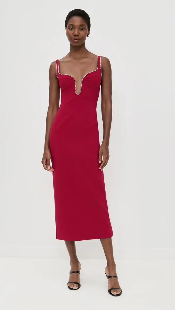 Bardot Brooklyn Diamonte Midi Dress - Burgundy - 70% Off | Editorialist