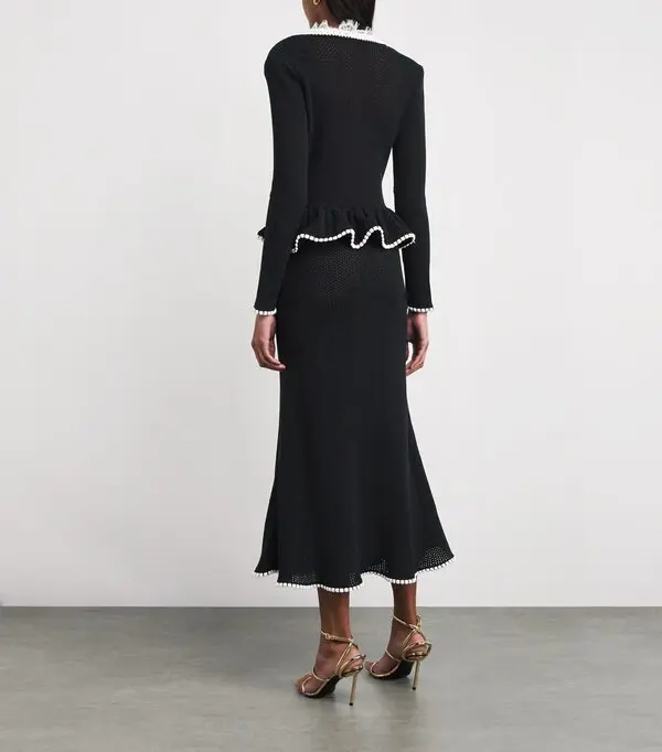 Self-Portrait Lace-Trim Peplum Midi Dress - Black