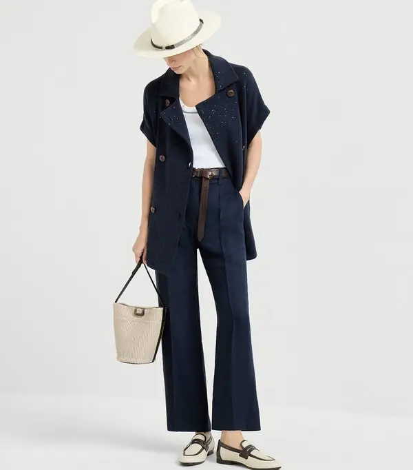 Brunello Cucinelli Twill Wide Leg Trousers - Blue