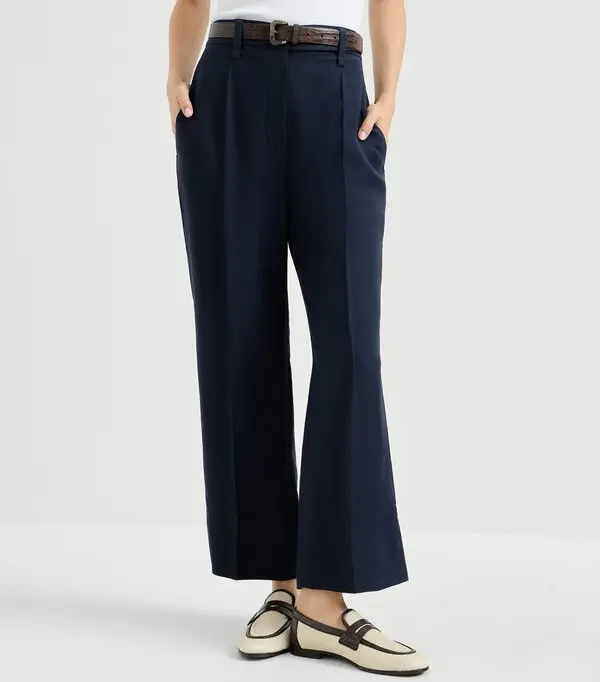 Brunello Cucinelli Twill Wide Leg Trousers - Blue