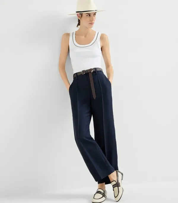 Brunello Cucinelli Twill Wide Leg Trousers - Blue