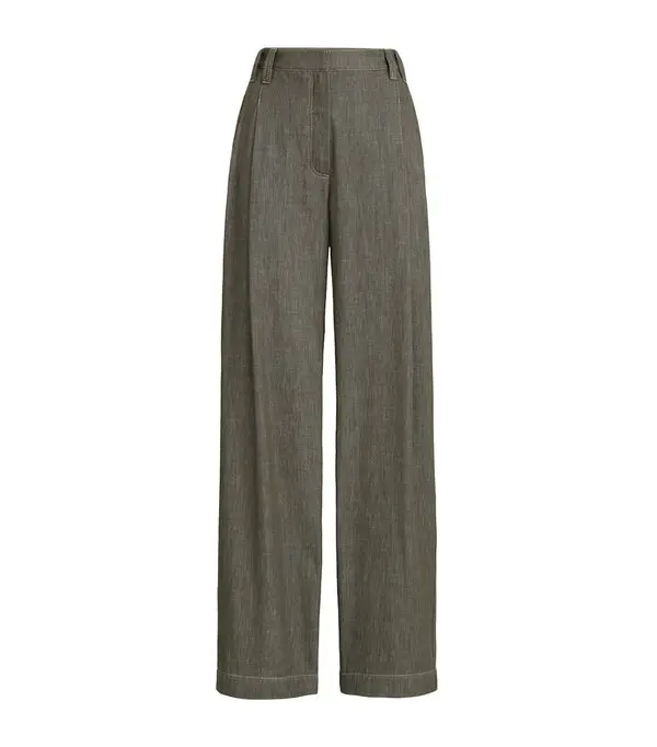Brunello Cucinelli Pleated Wide-leg Twill Trousers - Green