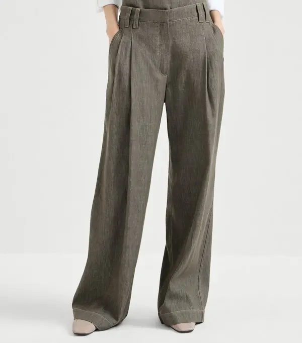 Brunello Cucinelli Pleated Wide-leg Twill Trousers - Green