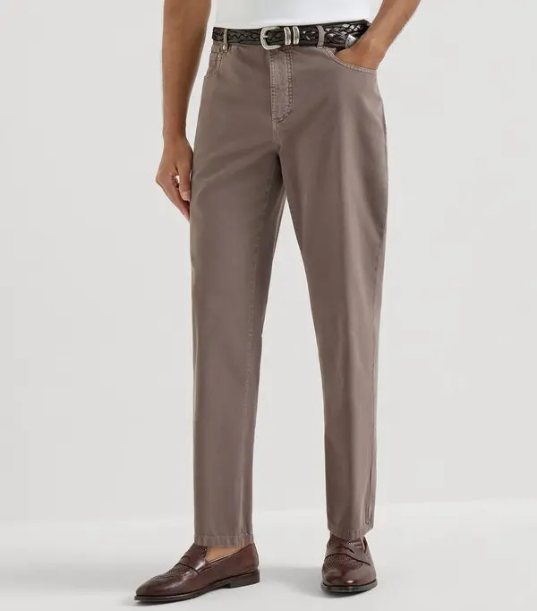 Brunello Cucinelli Garment-dyed Twisted Cotton Gabardine Jeans - Brown