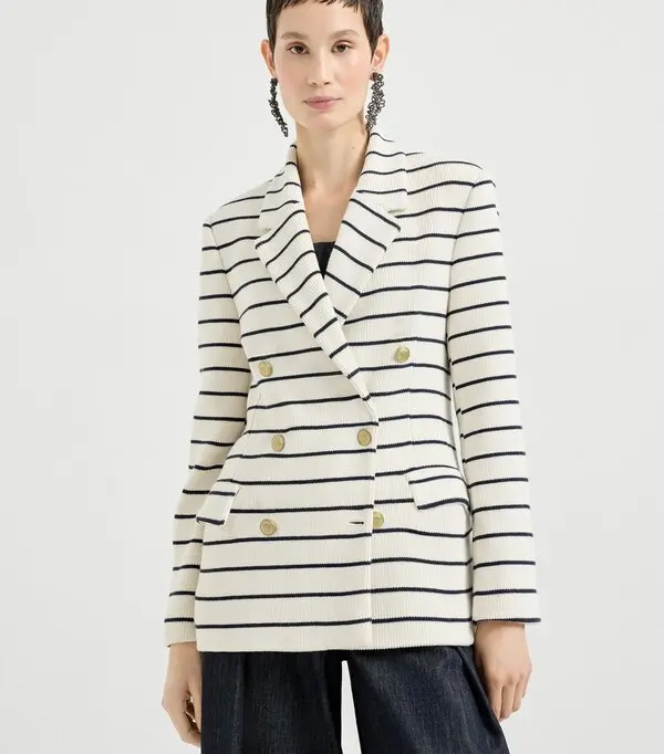 Brunello Cucinelli Cotton Striped Double-breasted Blazer - White