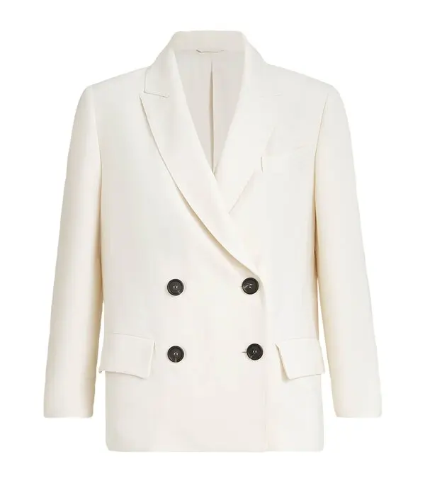Brunello Cucinelli Twill Double-breasted Blazer - White