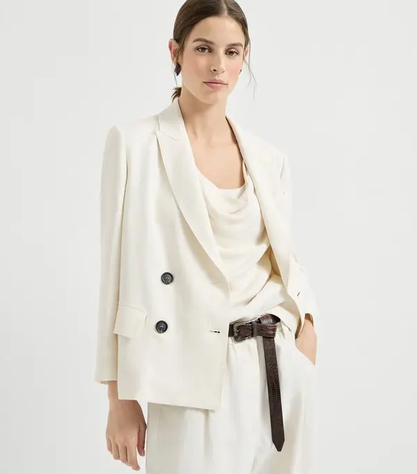 Brunello Cucinelli Twill Double-breasted Blazer - White