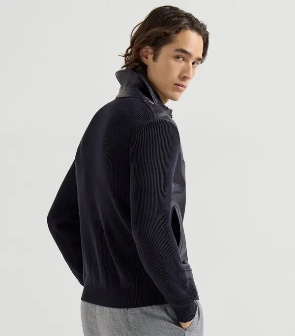 Brunello Cucinelli Knitted Leather Jacket - Blue