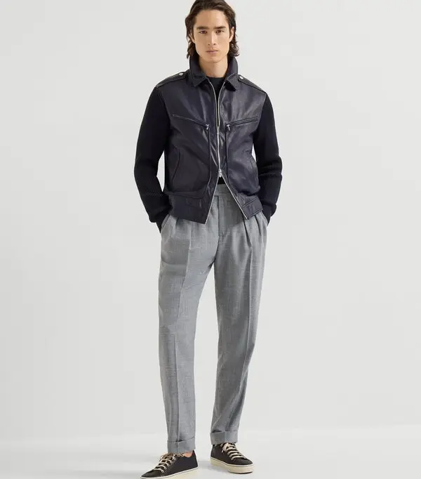 Brunello Cucinelli Knitted Leather Jacket - Blue