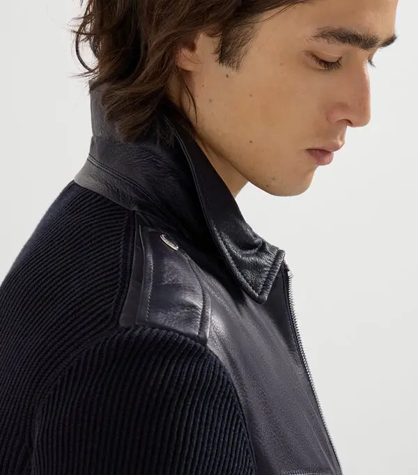 Brunello Cucinelli Knitted Leather Jacket - Blue