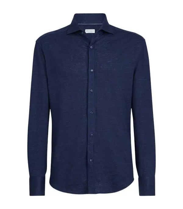 Brunello Cucinelli Linen-cotton Jersey Shirt - Blue