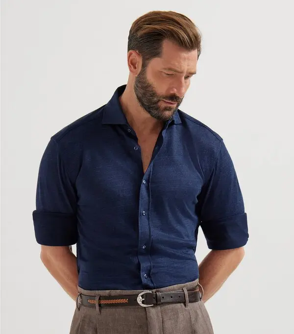Brunello Cucinelli Linen-cotton Jersey Shirt - Blue