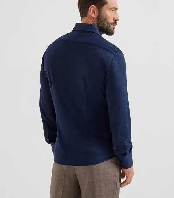 Brunello Cucinelli Linen-cotton Jersey Shirt - Blue
