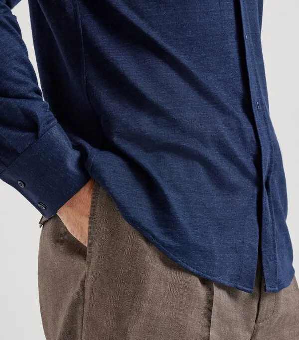 Brunello Cucinelli Linen-cotton Jersey Shirt - Blue
