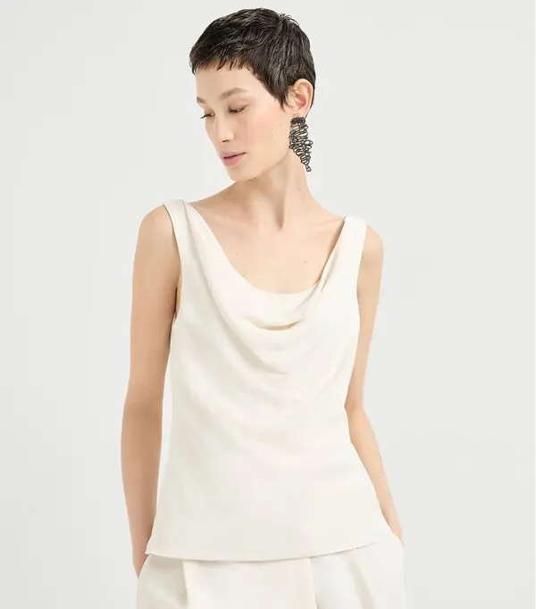 Brunello Cucinelli Draped Twill Top - White