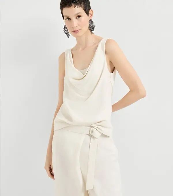Brunello Cucinelli Draped Twill Top - White